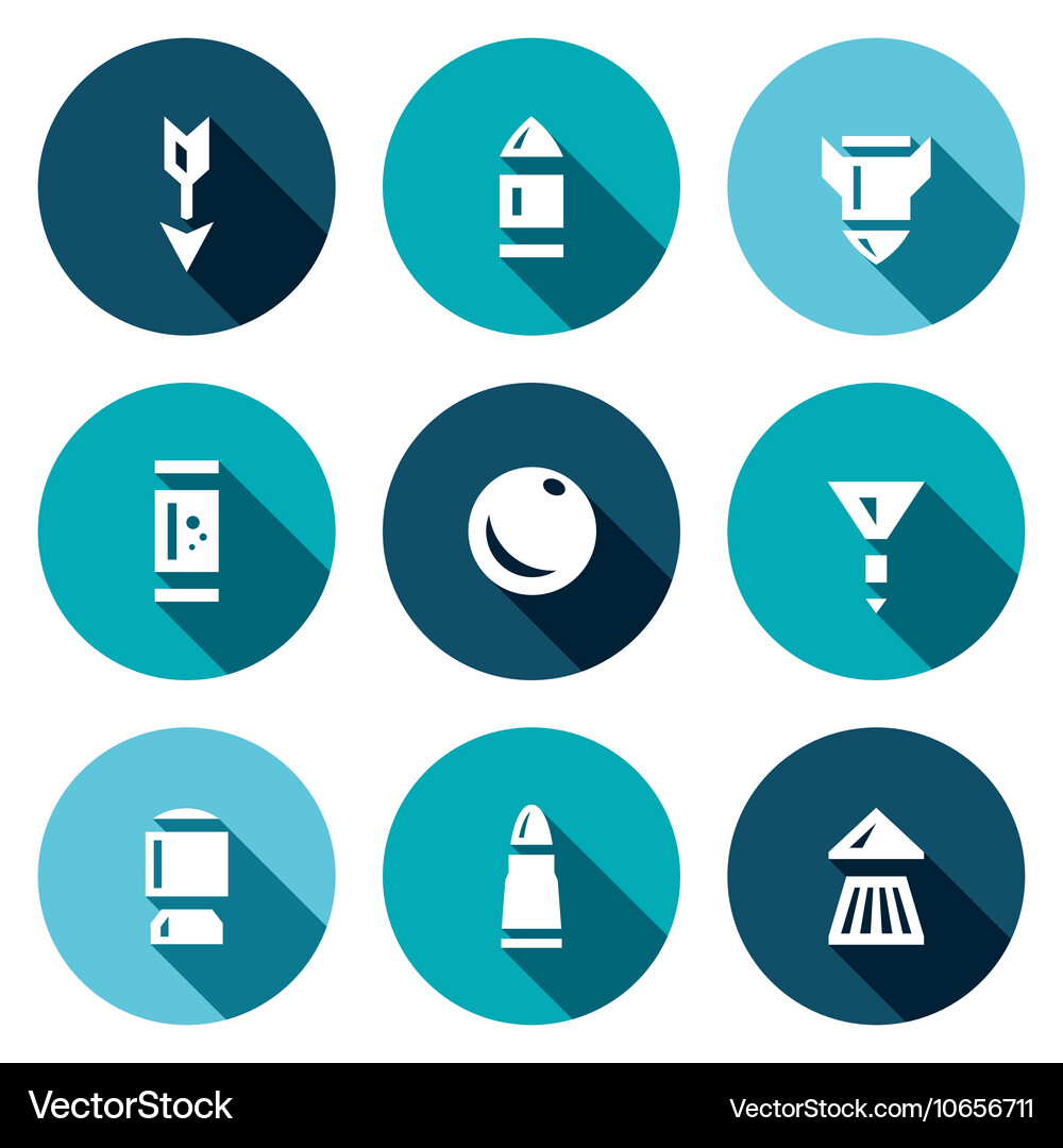 Set ammunition icons arrow bullet Royalty Free Vector Image