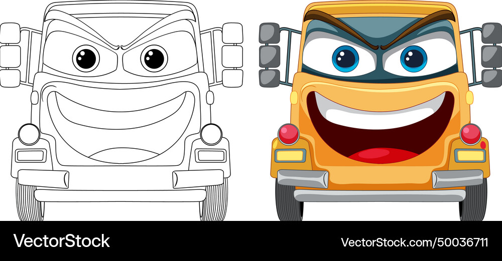 Two smiling animated cars with expressive faces Vector Image