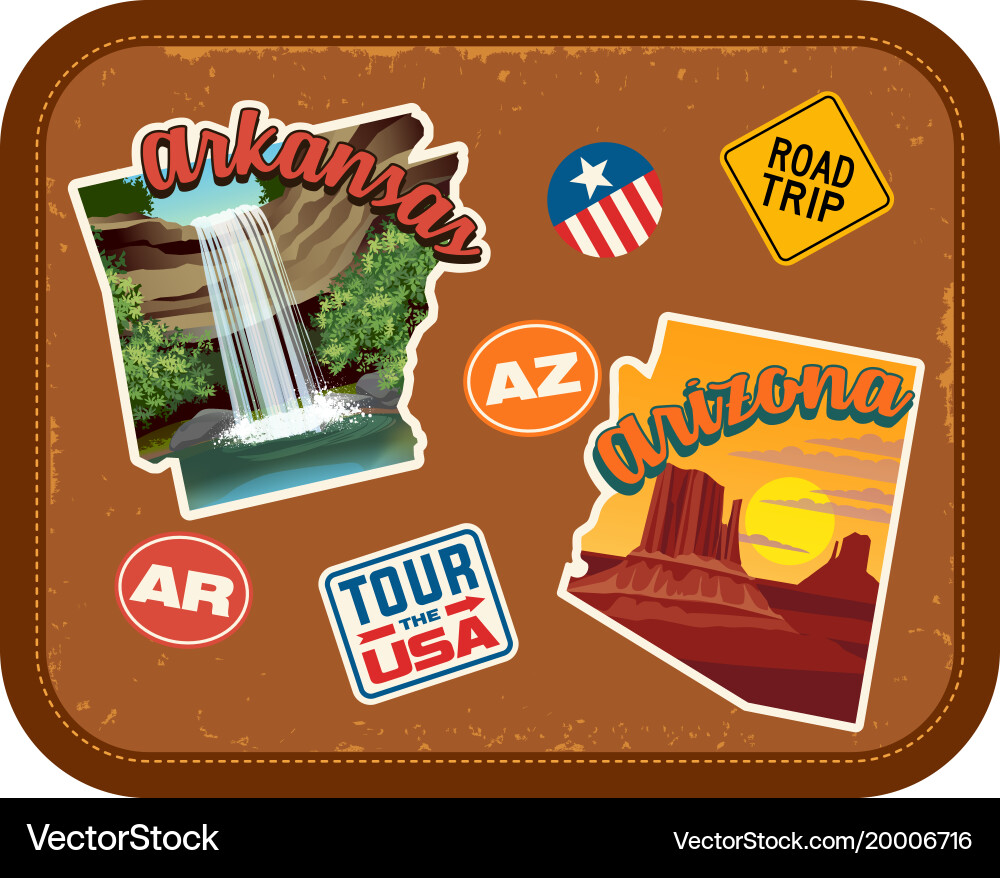 Arkansas arizona travel stickers Royalty Free Vector Image