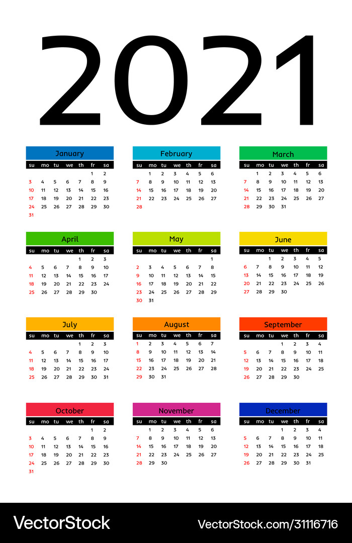 Calendar for 2021 isolated on a white background Vector Image