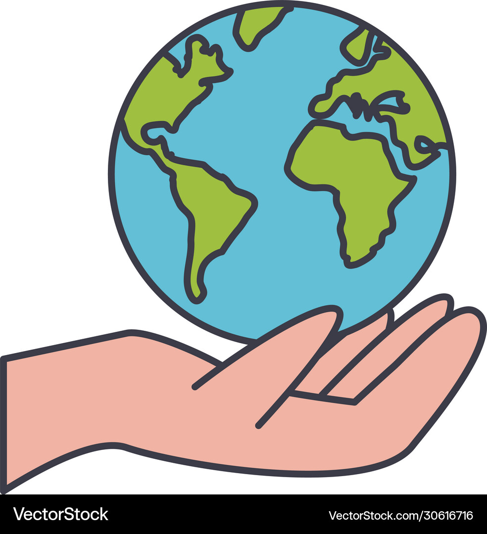 Hand with earth planet icon fill style Royalty Free Vector