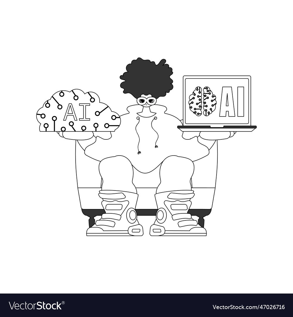He has a linear ai model clasped in his hands Vector Image