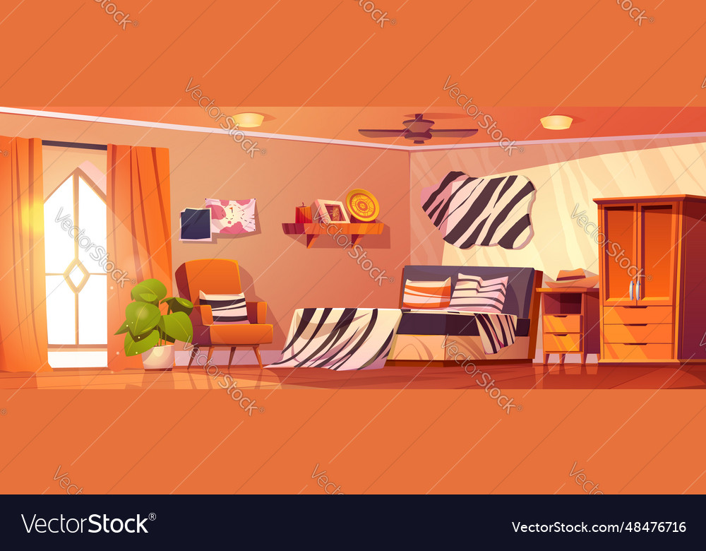Hotel Bedroom Interior Cartoon Background Vector Image