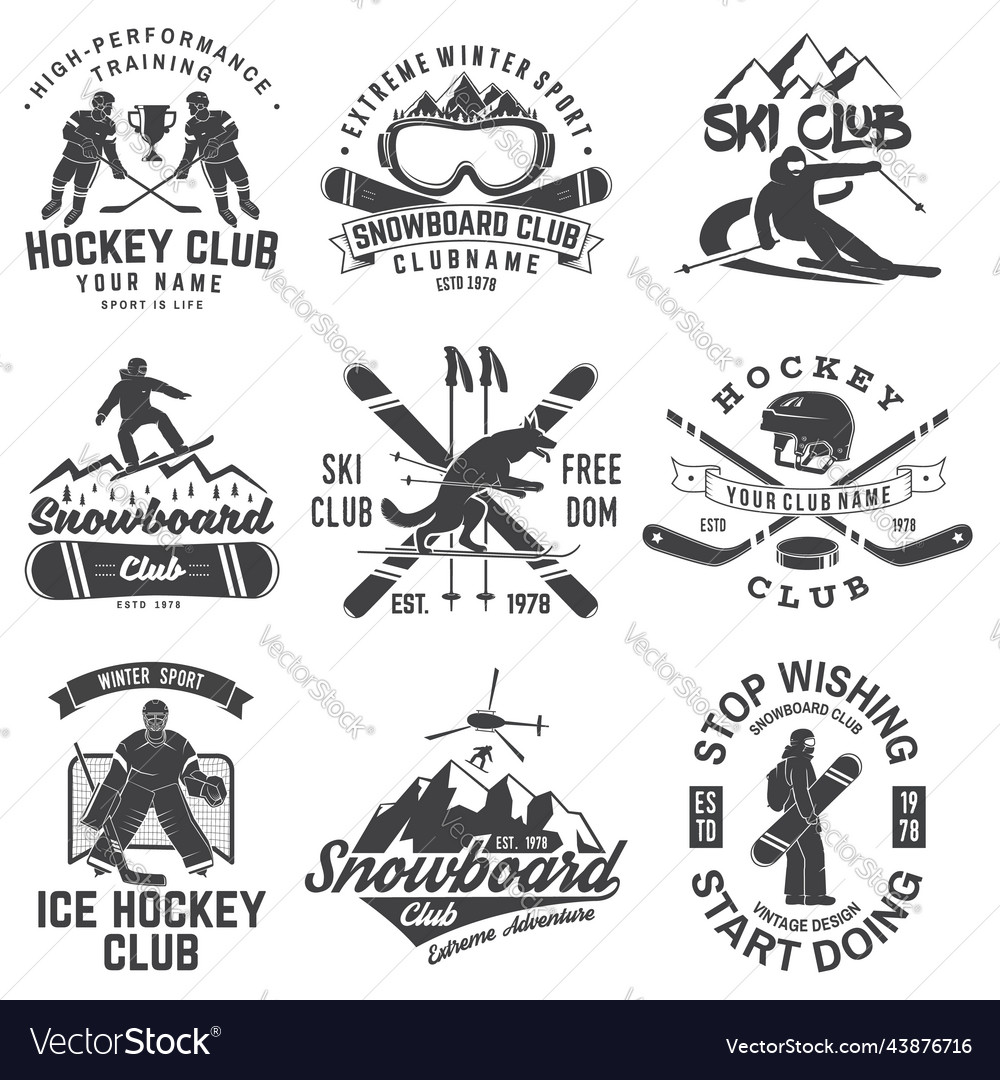 Ice hockey ski and snowboard club emblem Vector Image
