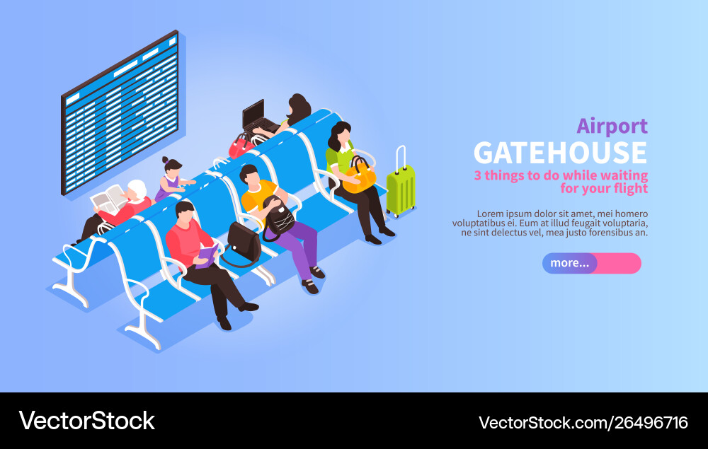 Isometric airport lounge banner Royalty Free Vector Image