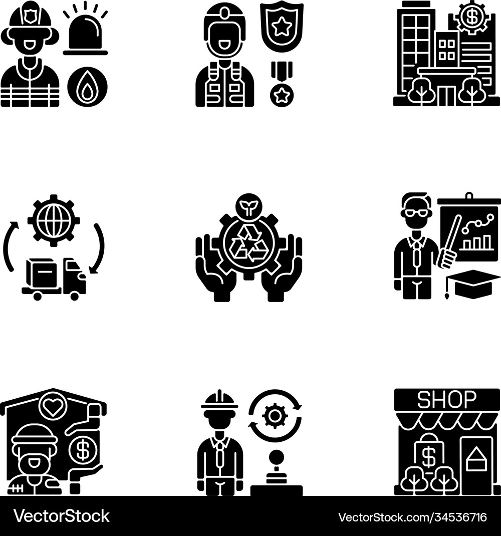 Key services black glyph icons set on white space Vector Image