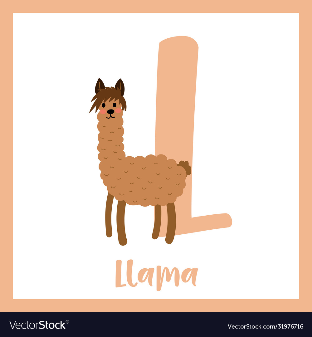 Letter l vocabulary brown llama Royalty Free Vector Image