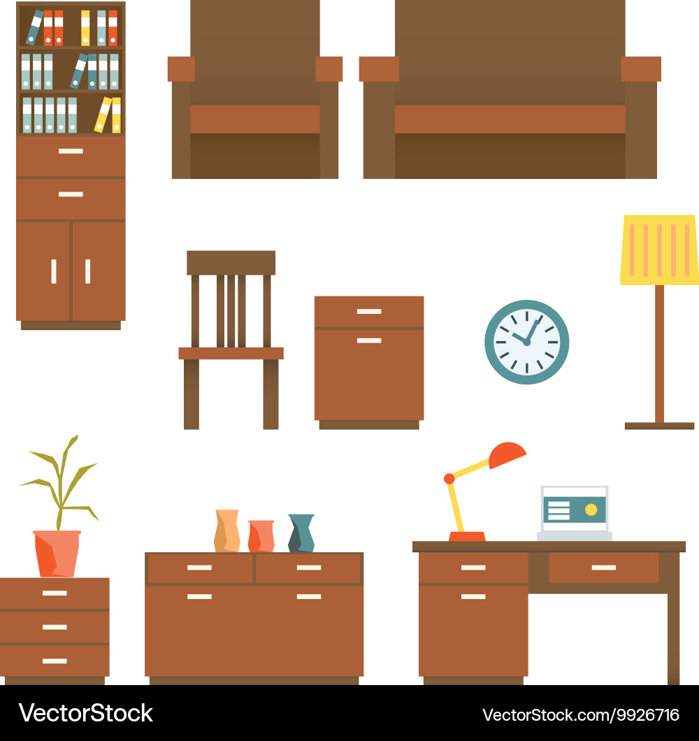 Office furniture flat design set Royalty Free Vector Image