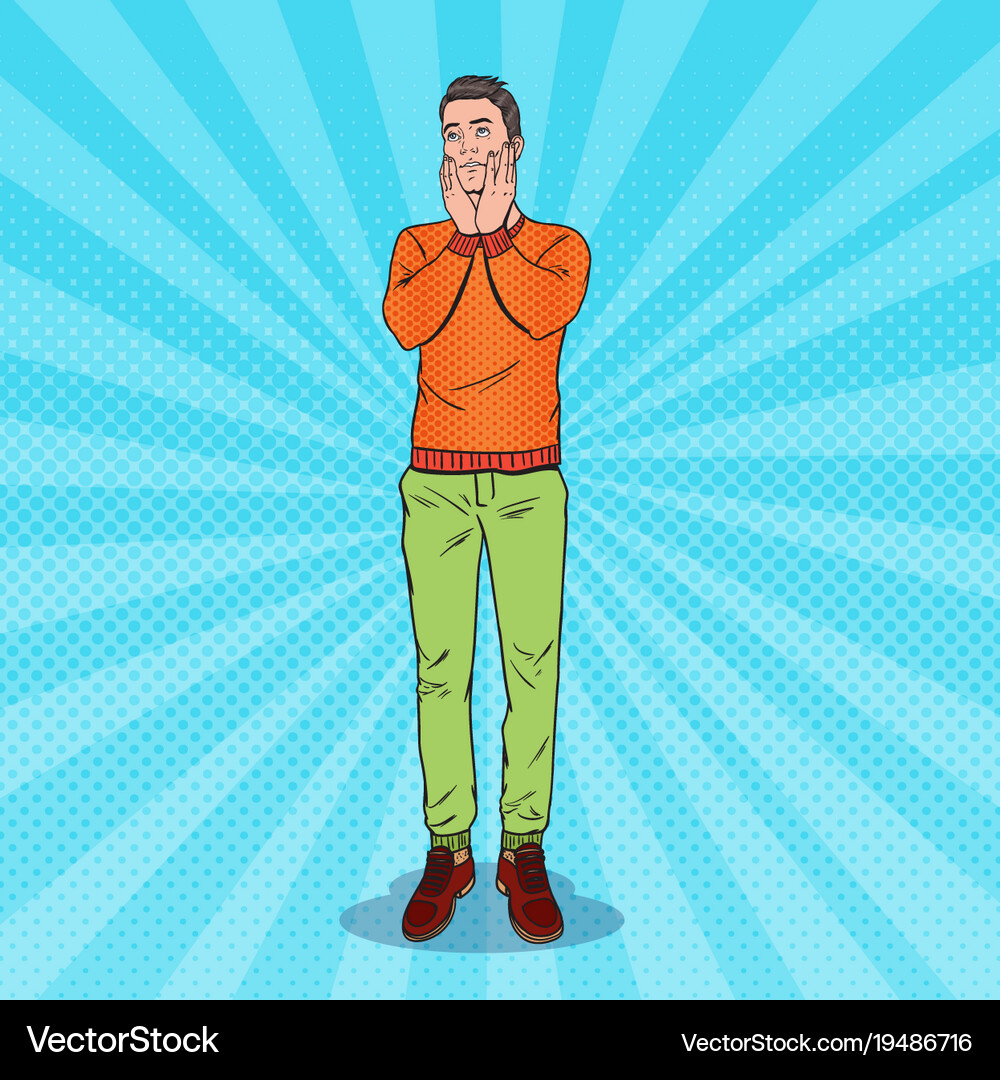 Pop art bored young man facial expression Vector Image