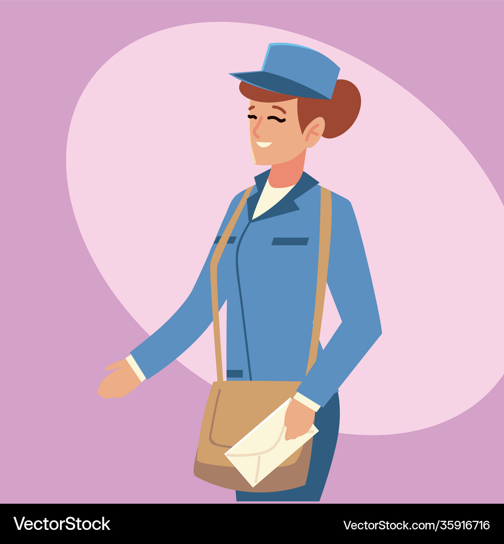 Postal service female worker with bag and envelope