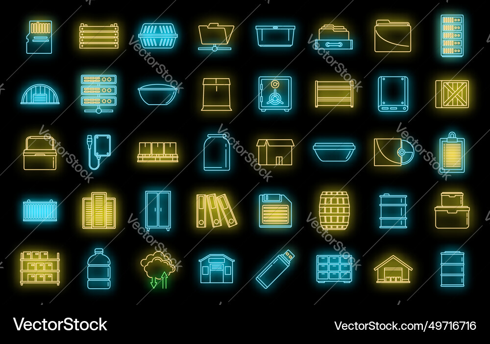 Storage box icons set neon Royalty Free Vector Image