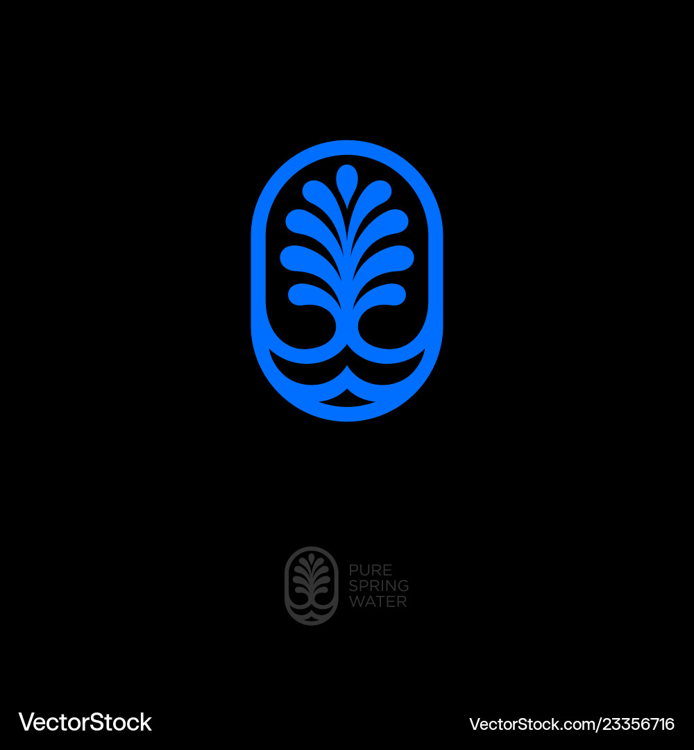 Water emblem fountain logo pure spring Royalty Free Vector