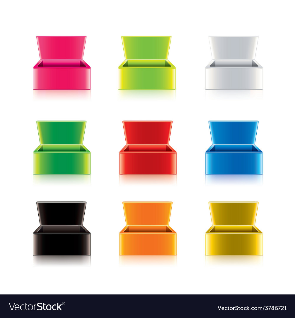 Colorful opened box set Royalty Free Vector Image