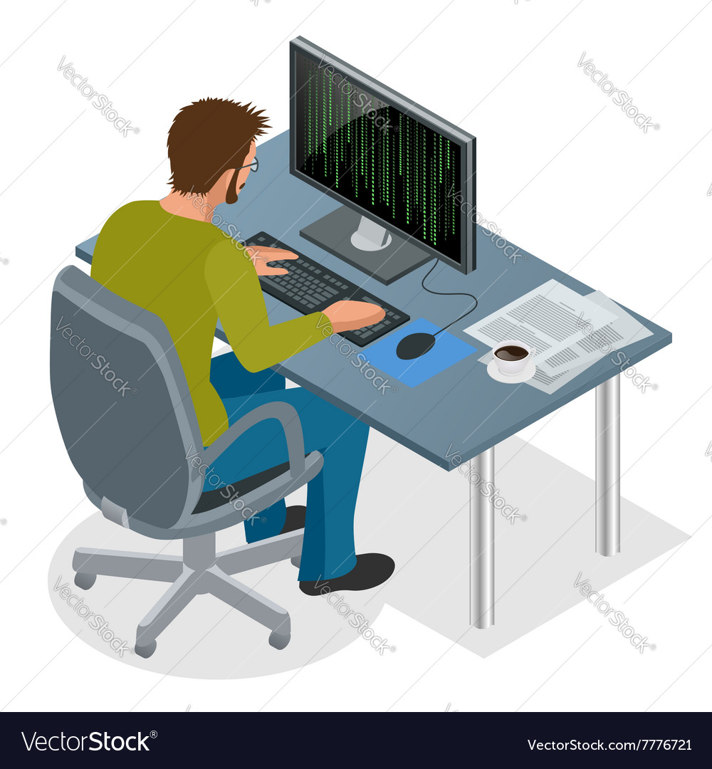 Developer using laptop computer web development Vector Image
