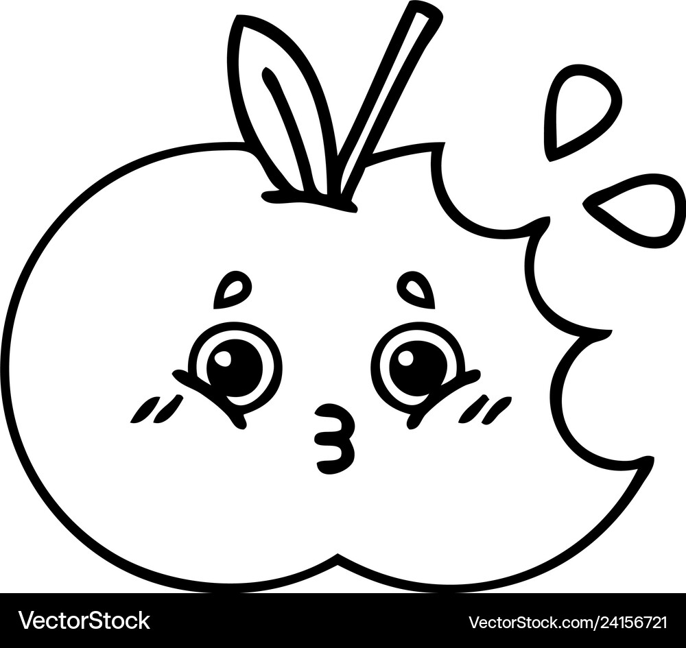 Line drawing cartoon red apple Royalty Free Vector Image