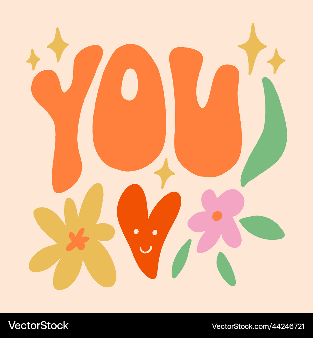 Love heart groovy hippie psychedelic lettering Vector Image