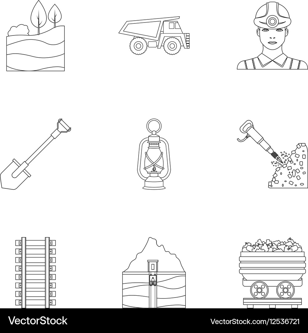 Mine set icons in outline style big collection Vector Image