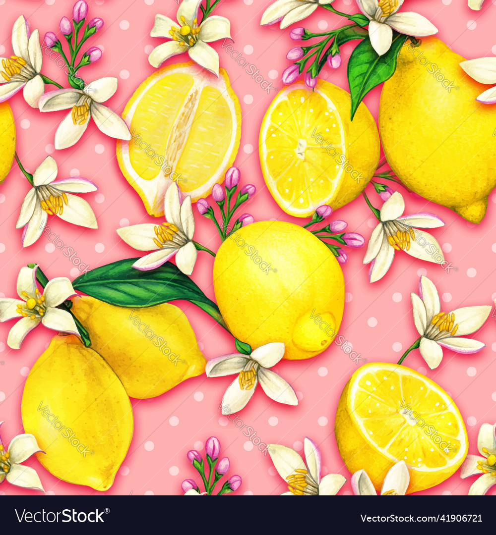 Watercolor lemons seamless pattern Royalty Free Vector Image