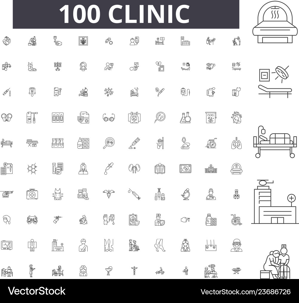 Clinic editable line icons 100 set Royalty Free Vector Image