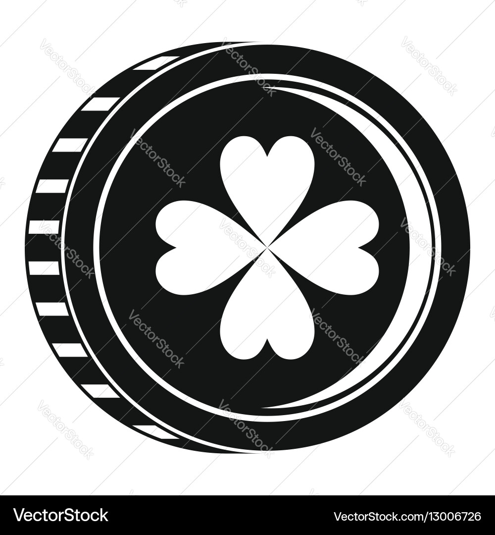 Coin with clover sign icon simple style Royalty Free Vector