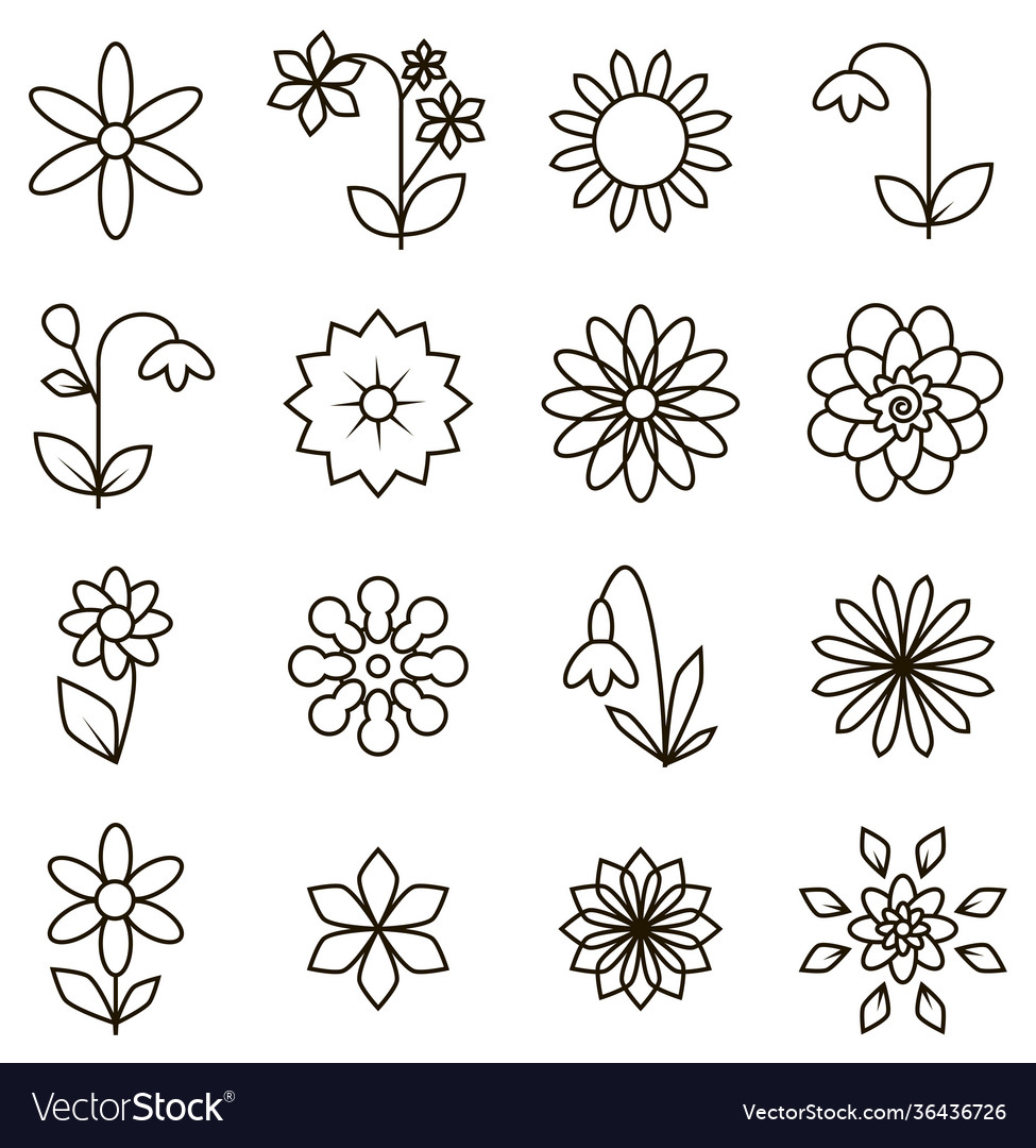 Flowers icon set black line Royalty Free Vector Image
