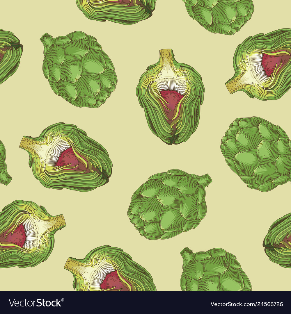Green globe artichoke seamless pattern Royalty Free Vector