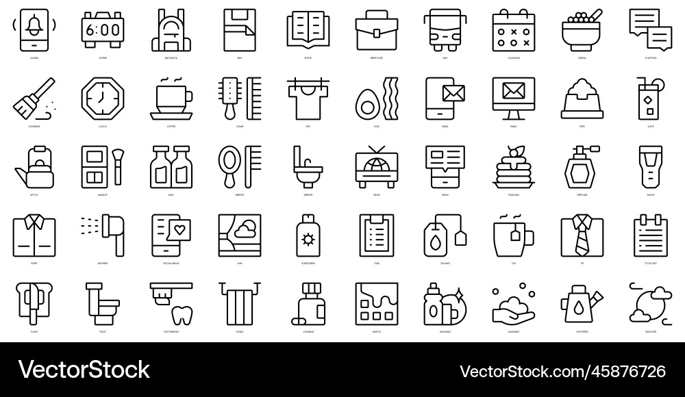 Set of thin line morning routine icons Royalty Free Vector