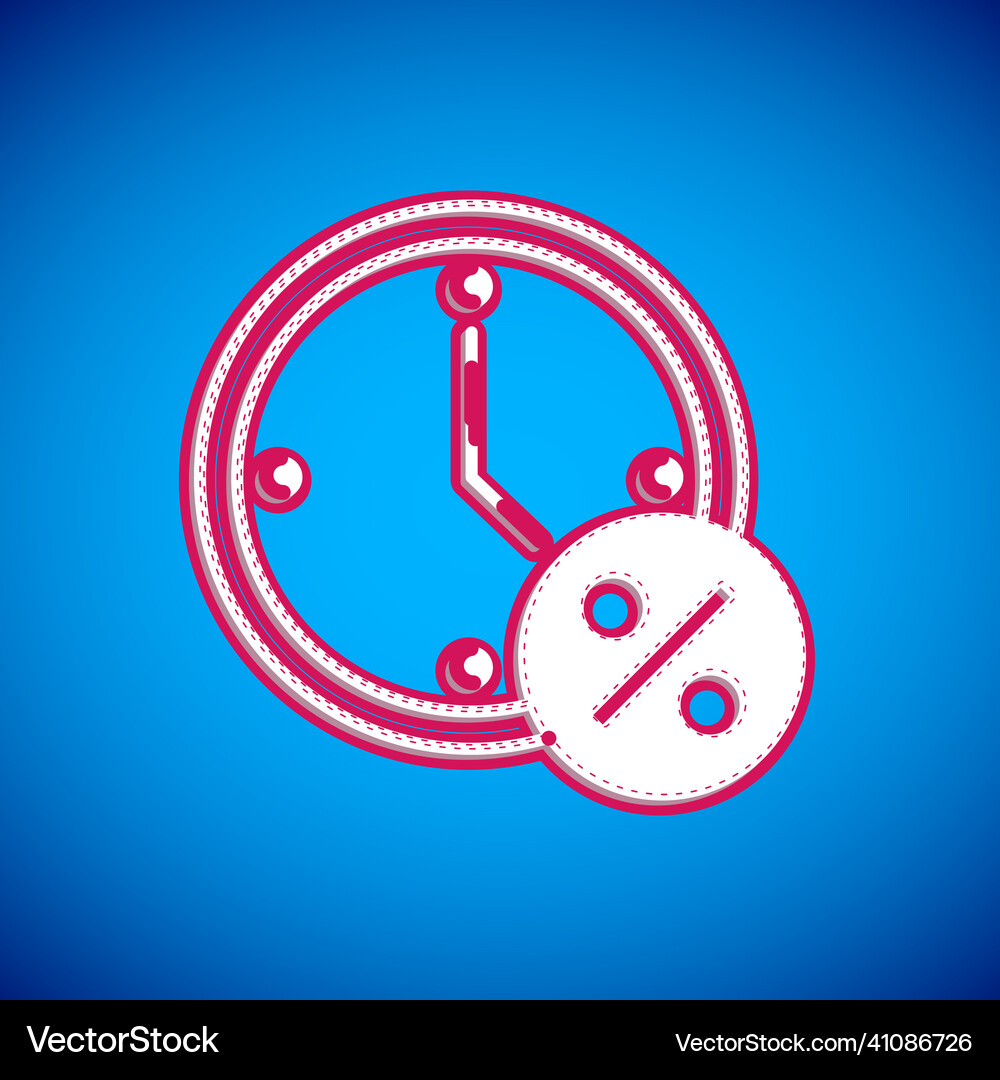 White clock and percent discount icon isolated Vector Image