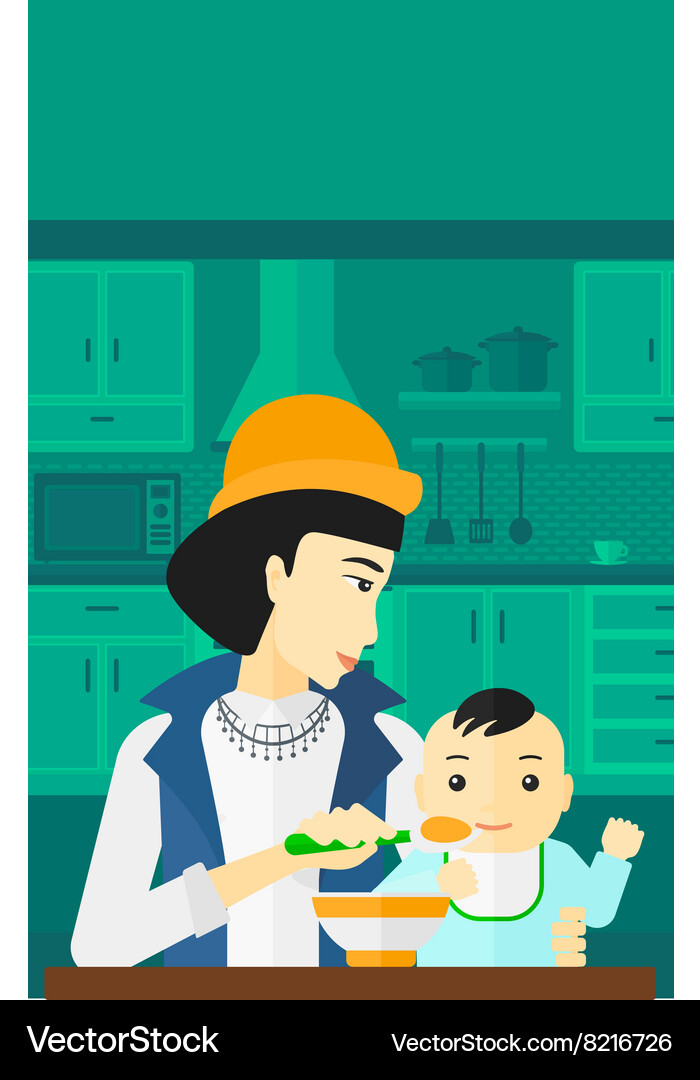 Woman feeding baby Royalty Free Vector Image - VectorStock