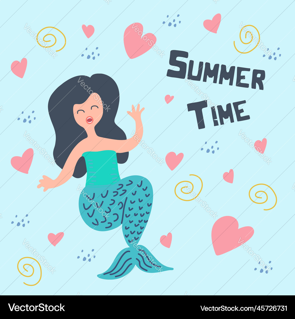 Cute summer mermaid scandinavian drawing Vector Image