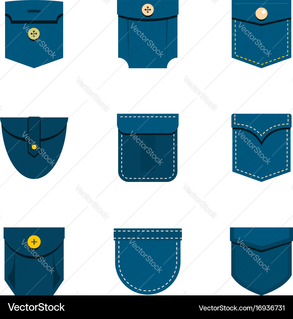 Fashion pocket icon set flat style Royalty Free Vector Image