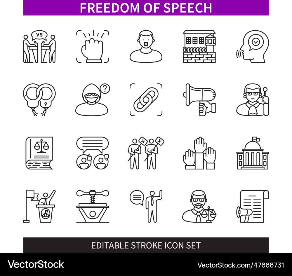 Freedom of speech editable stroke icon set Vector Image