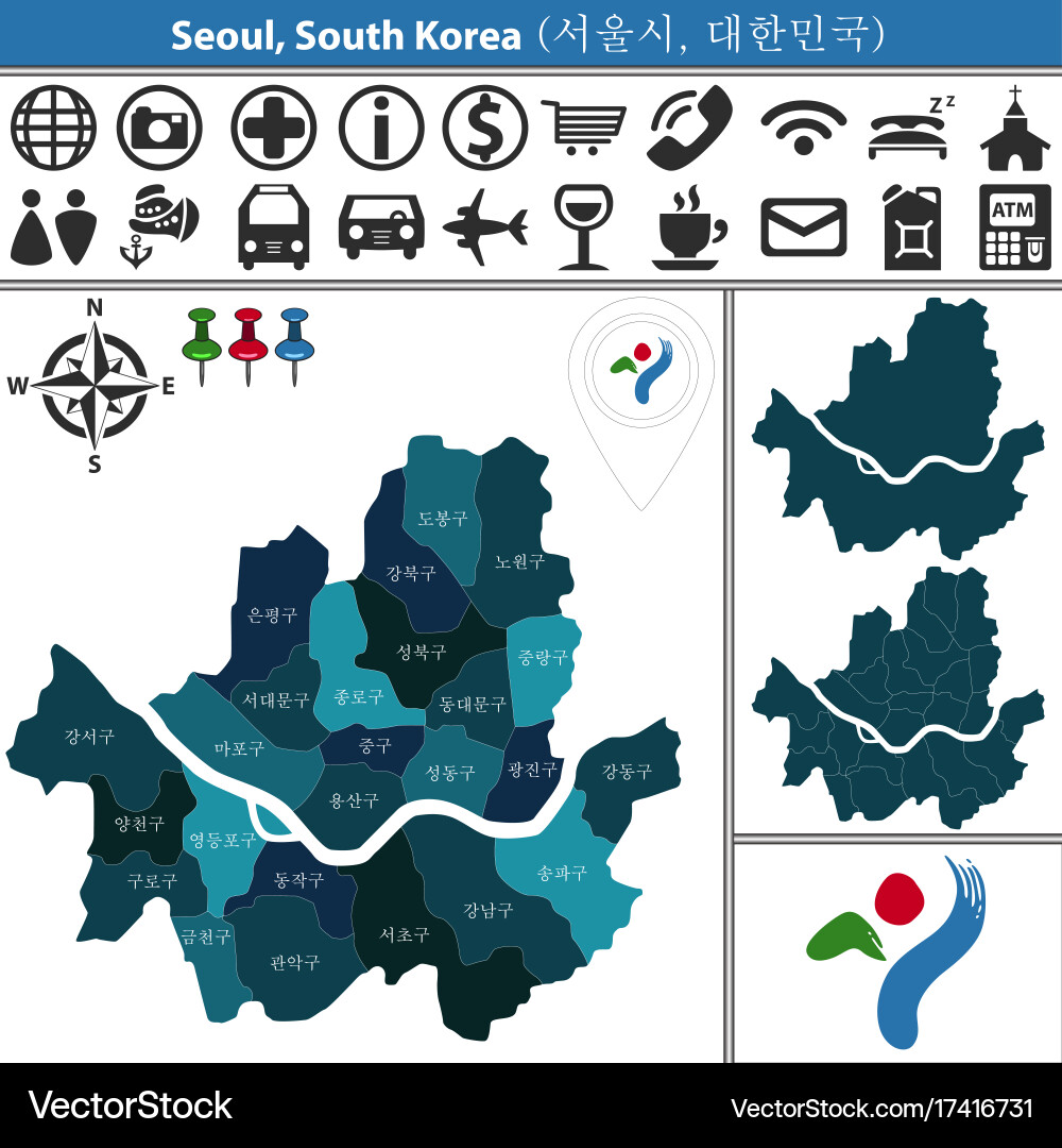 Map of seoul with districts Royalty Free Vector Image