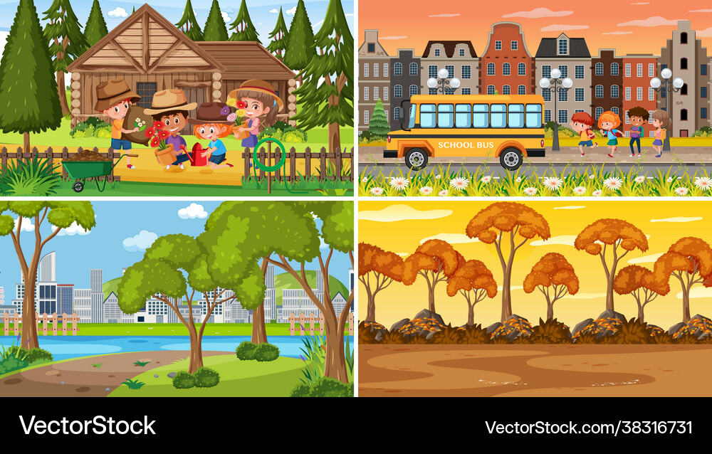 Set different nature scenes cartoon style Vector Image