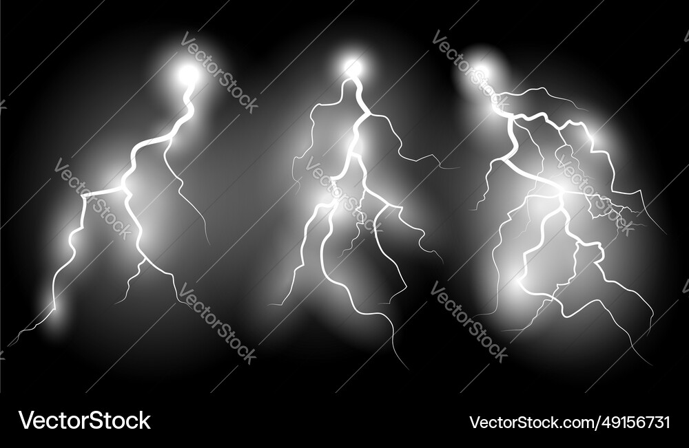 Set of lightning strike on black background Vector Image
