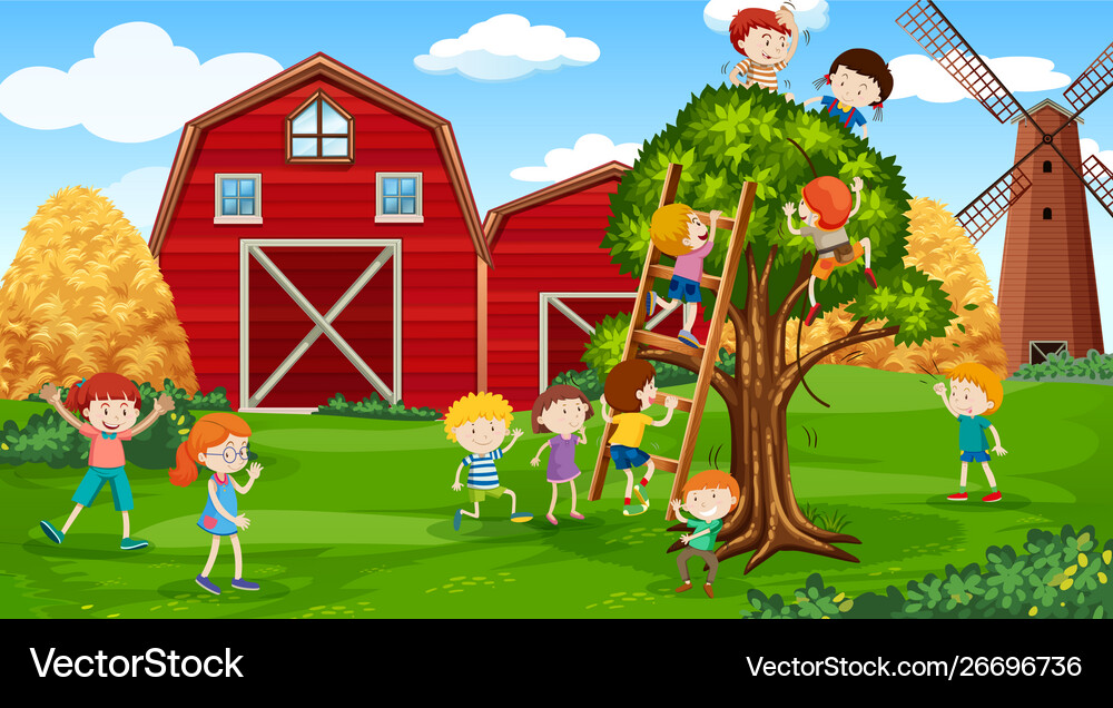 Active kids playing in outdoor scene Royalty Free Vector