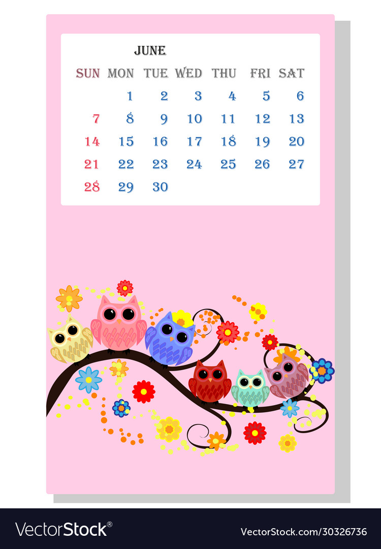 Calendar 2021 cute owls and birds for every month Vector Image