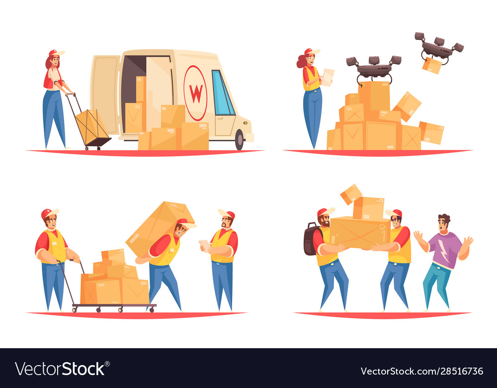 Delivery flat compositions set Royalty Free Vector Image