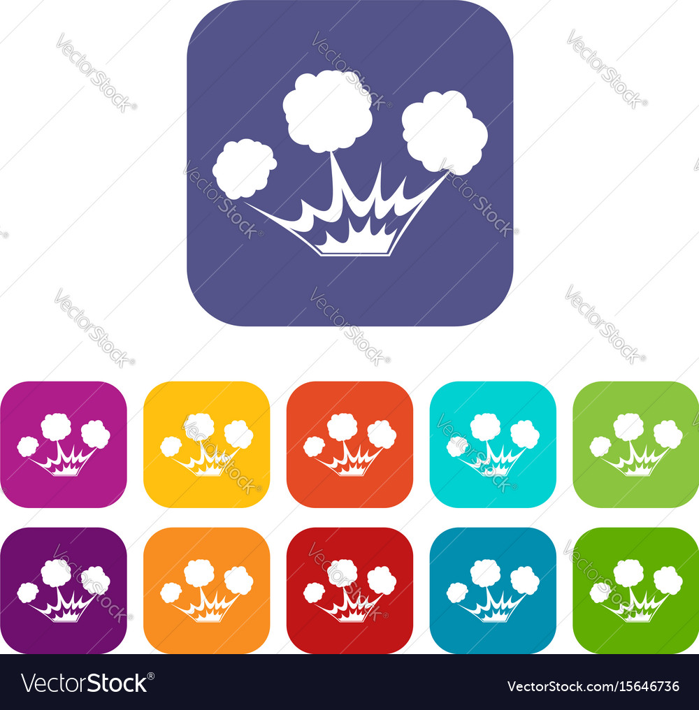 Explosion icons set flat Royalty Free Vector Image
