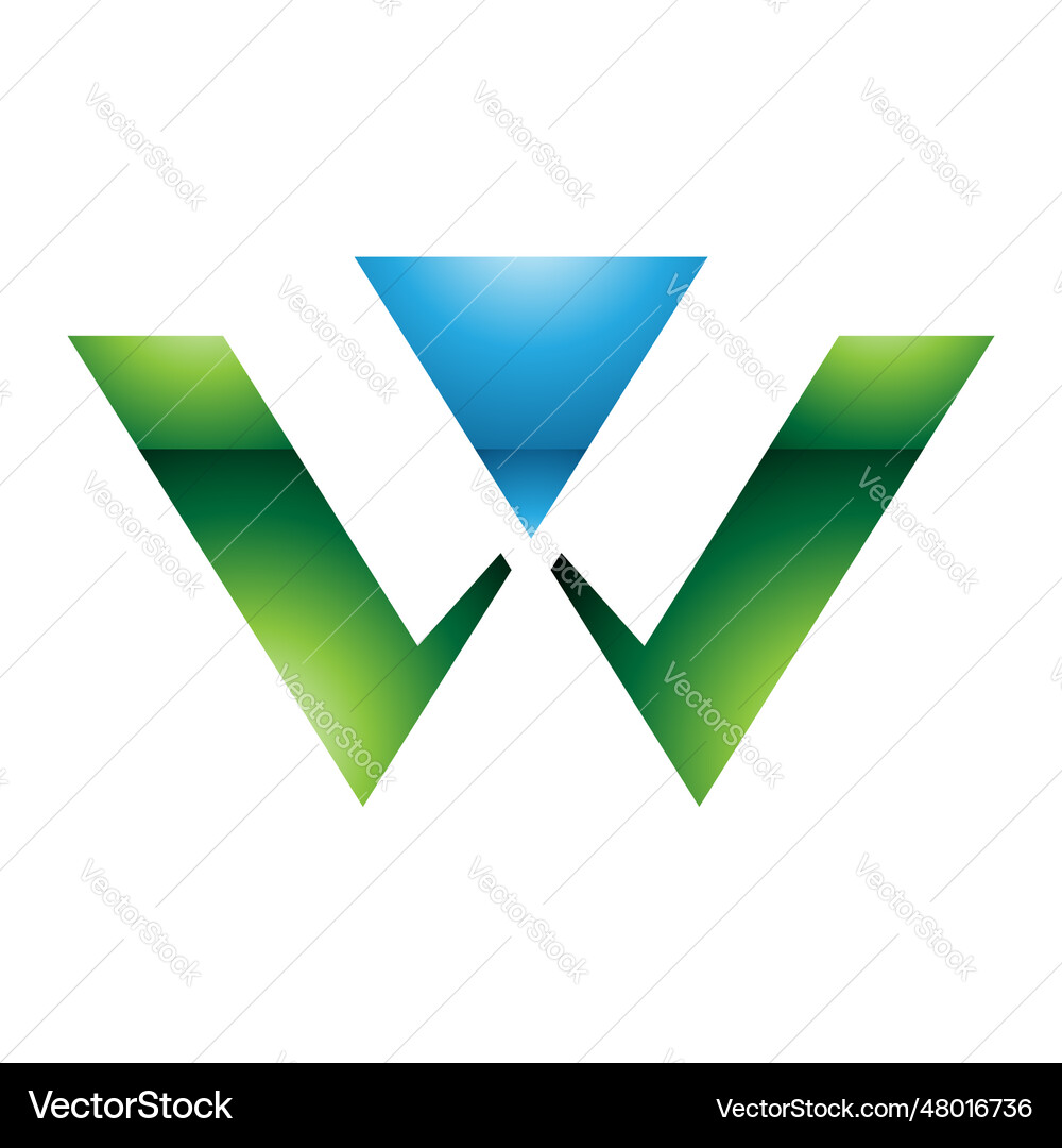 Green and blue glossy triangle shaped letter w Vector Image