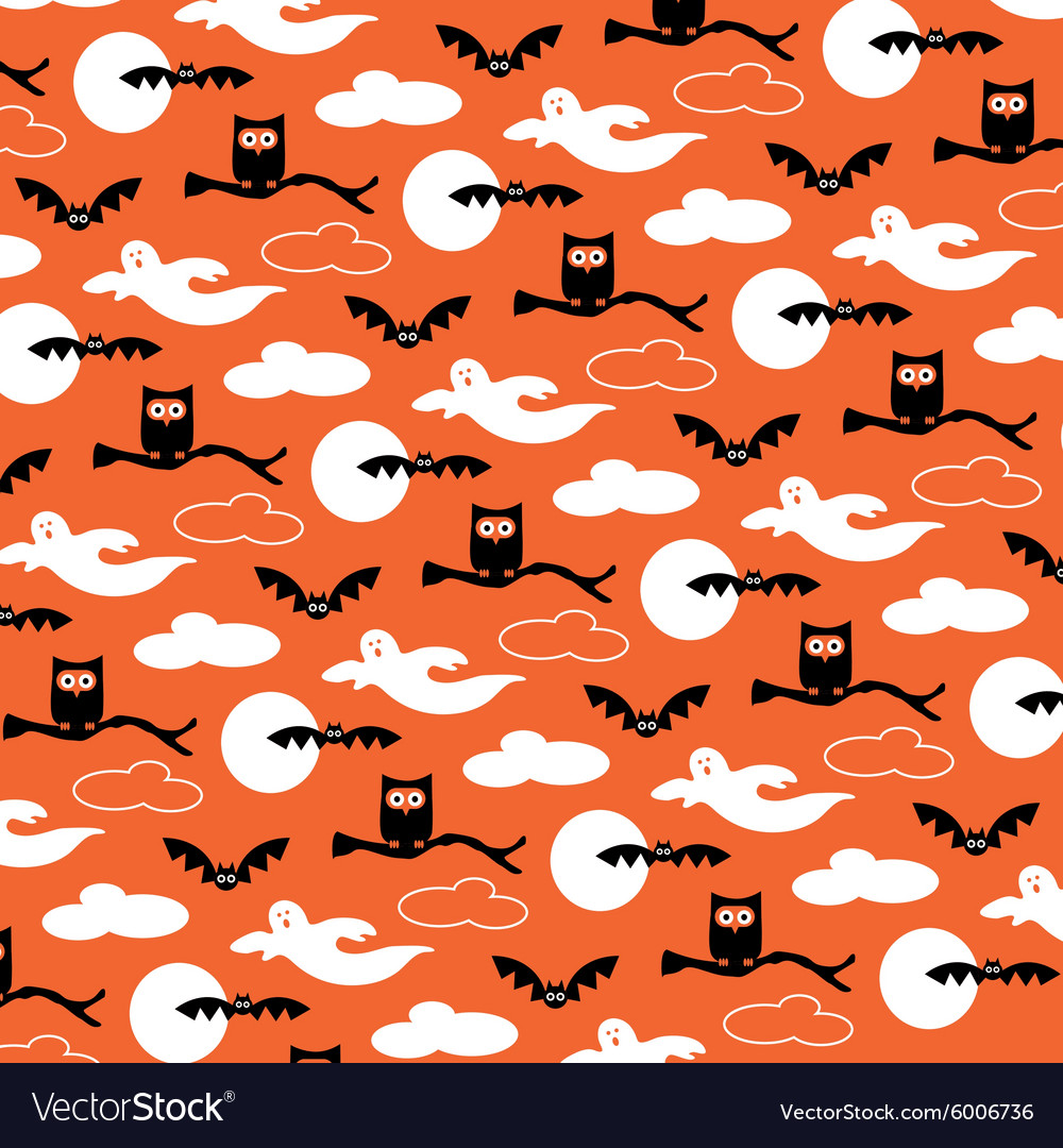 Halloween owls ghosts and bats Royalty Free Vector Image