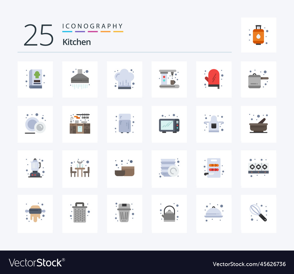 Kitchen 25 flat color icon pack including glove Vector Image
