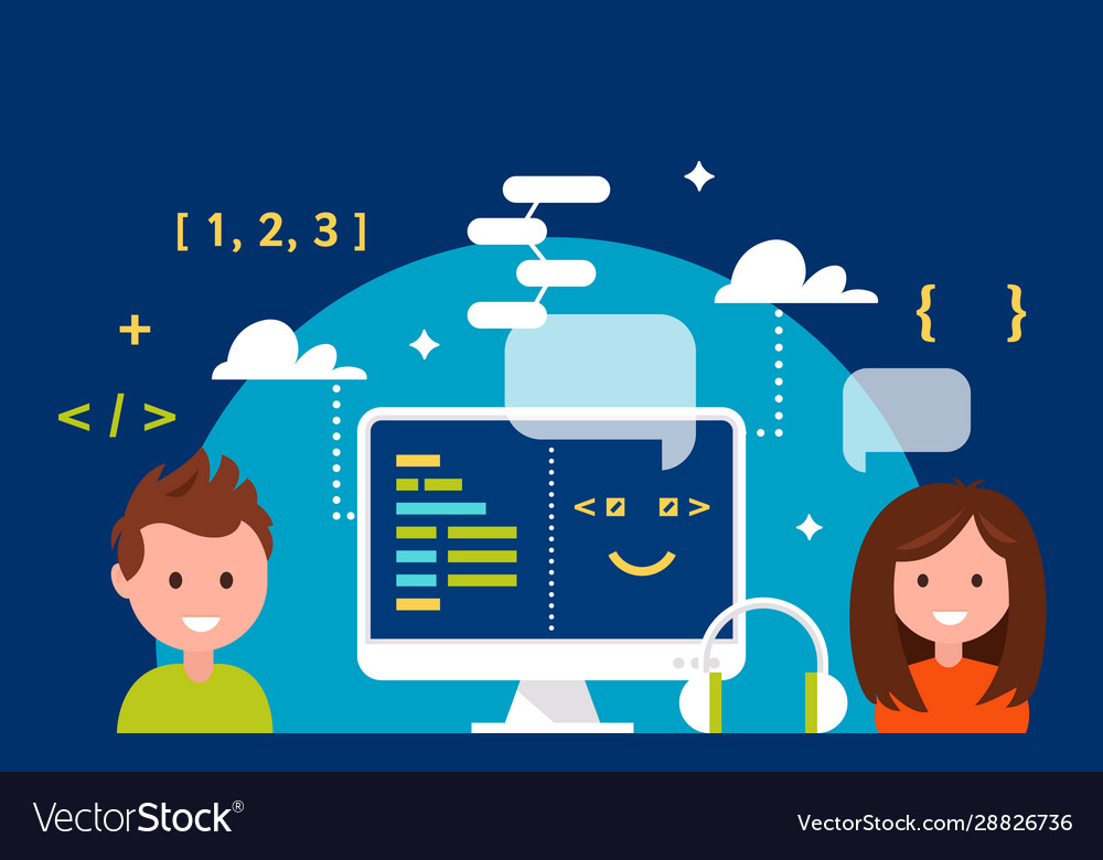 School children learning coding in science Vector Image