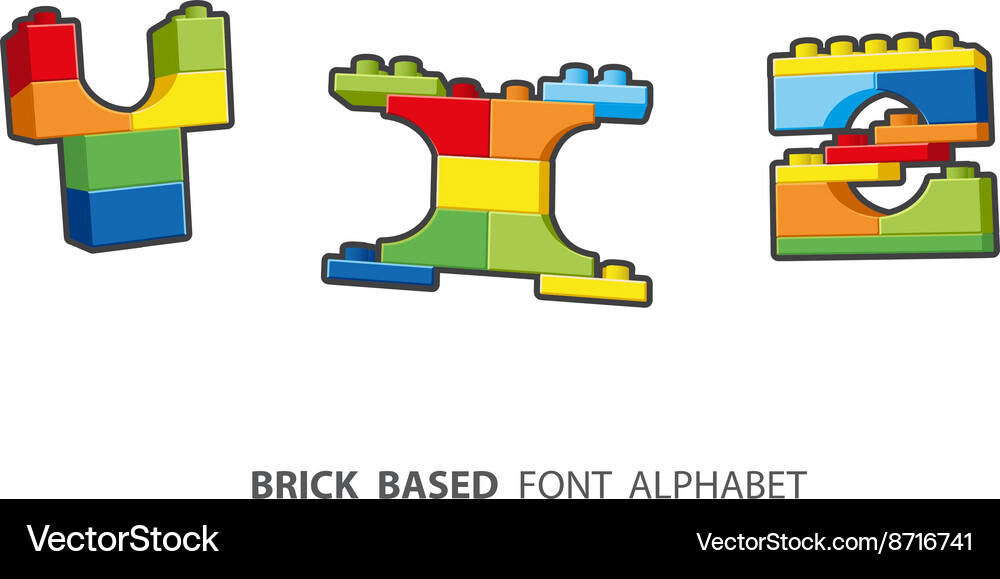 Alphabet set created from playing bricks Lower Vector Image