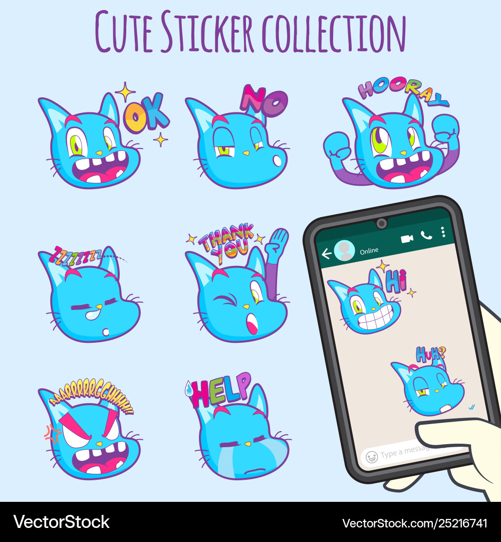 Cute cat emoji sticker collections Royalty Free Vector Image