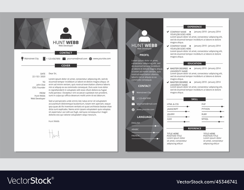 Cv resume template black and white grey sidebar Vector Image