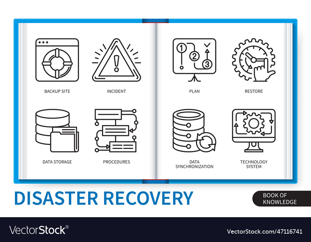Disaster recovery infographics linear icons Vector Image Disaster recovery infographics linear icons Vector Image