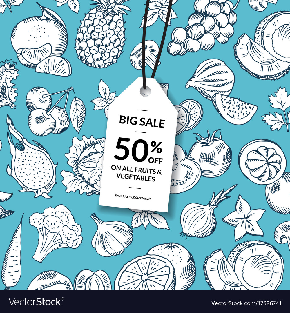 Doodle handdrawn fruits and vegetables Royalty Free Vector