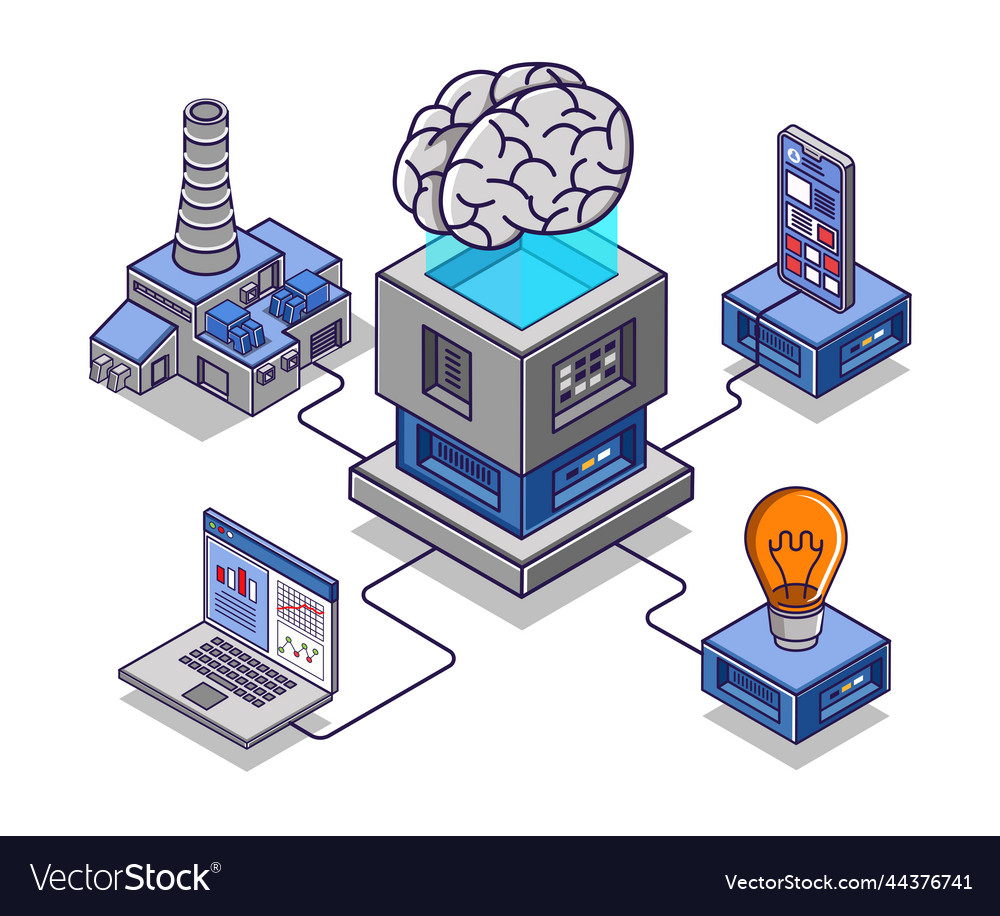 Flat isometric concept artificial intelligence Vector Image