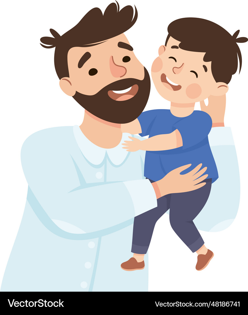 Little boy hugging father feel happy Royalty Free Vector